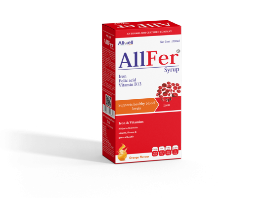 ALLFER 200ml Syrup – Sorbitol with Iron, folic acid and Vitamin-B12 – Allwell Formulations